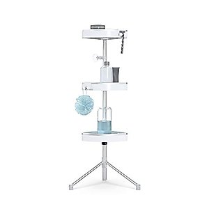 Better Living Making Life A Little Easier HiRISE 3 70053 Free Standing 3 Foot Corner Shower Caddy Rust Free Aluminum Bathroom Shower Caddy Organizer with Adjustable Hooks and Baskets, White
