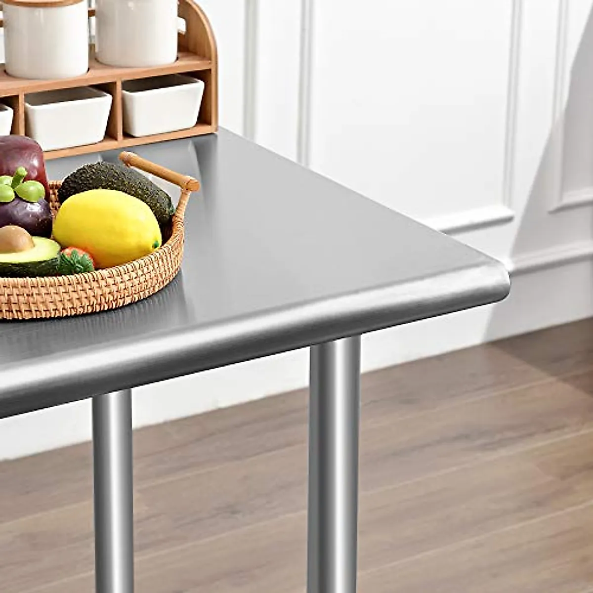 ROCKPOINT Stainless Steel Table for Prep & Work with Backsplash 24x36 Inches, NSF Metal Commercial Kitchen Heavy Duty Table with Adjustable Under Shelf and Table Foot for Restaurant, Home and Hotel