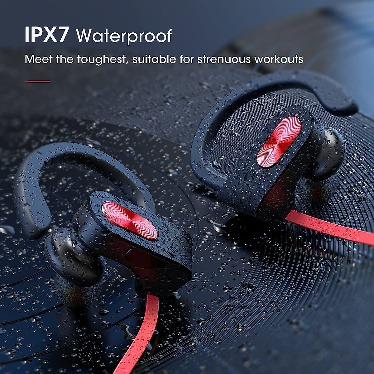 Bluetooth Headphones V5.0, Flame Running Headphones w/16 Hrs Playtime, Bass+ HD Stereo Wireless Sports Earphones w/IPX7 Waterproof Earbuds in Ear for Workout, Gym w/CVC6.0 Noise Cancelling Mic Red