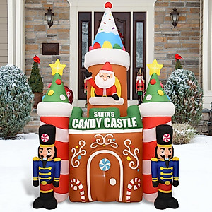 JETEHO 8.8FT Christmas Inflatables Candy Castle with Santa Nutcracker Soldier Inflatable Christmas Yard Decorations Outdoor Christmas Blow up with Build-in LED Lights for Garden Lawn Xmas Decor