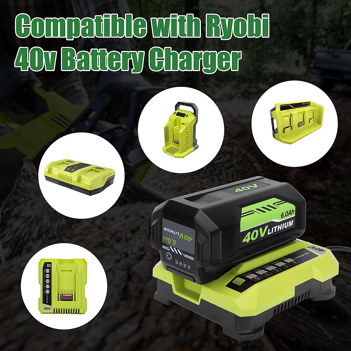 2Pack 6.0Ah OP40601 Replacement for Ryobi 40V Battery Compatible with Ryobi 40 Volt Battery Lithium OP4040 OP40401 OP4026 OP40261 OP4050 OP40201 Compatible with Ryobi Battery 40V Power Tools (Green)