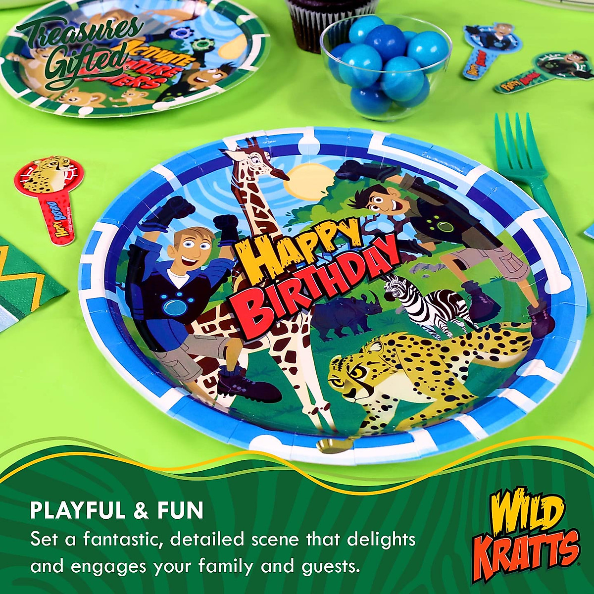 Treasures Gifted Officially Licensed Wild Kratts Dinner Plates 16ct - 9in Wild Kratts Party Plates - Wild Kratts Birthday Party Supplies - Wild Kratts Paper Plates - Wild Kratts Plates