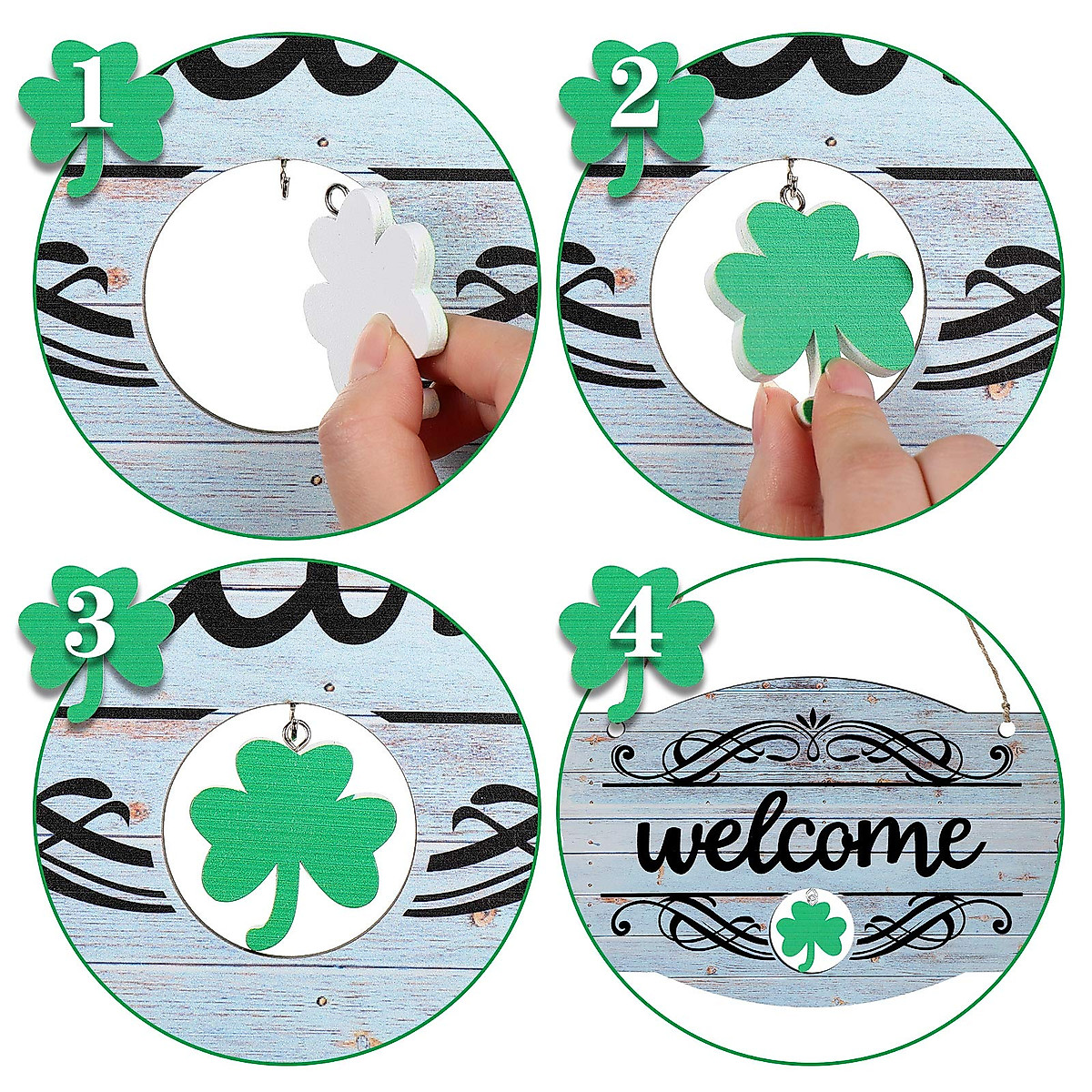 Jetec Welcome Door Sign Christmas Decor Fall Sign Seasonal Front Door Rustic Wood Welcome Notation Wall Hanging Porch Easter Interchangeable 14 x 9 Inch(White with Black Letters)