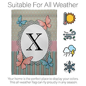 Breeze Decor X Initial Garden Flag Set Mailbox Hanger Monogram Friends Bugs & Frogs Butterfly Ladybugs Dragonfly Bee Springtime Insect Natural Wildlife House Yard Gift Double-Sided, Made in USA