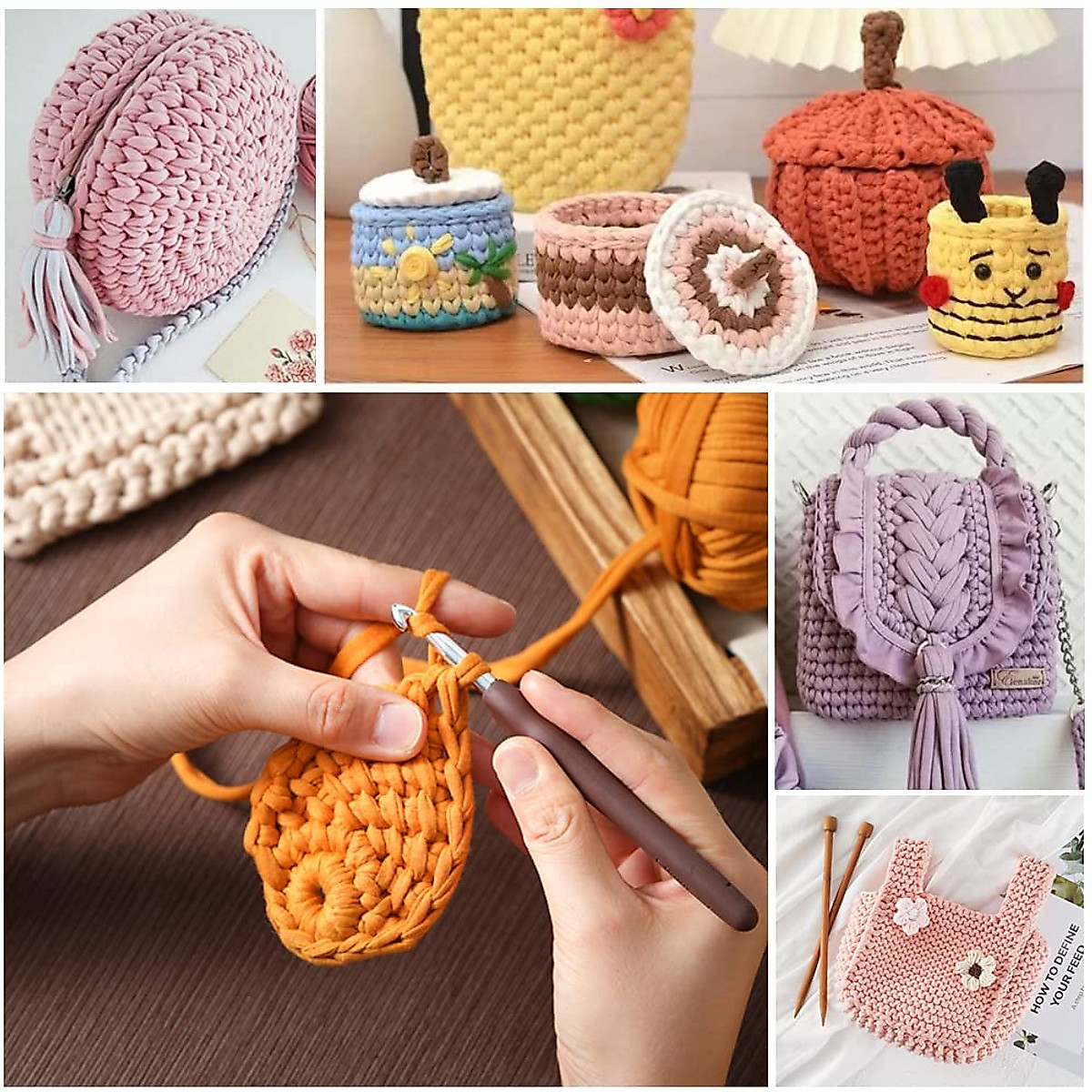 2 PCS T-Shirt Yarn Elastic Fabric Crochet Cloth Yarn for DIY Knitting, Spaghetti Yarn Thick Knitting Yarn for Hand DIY Bag Blanket Cushion Crocheting Projects,Home Decor (Pink)