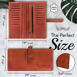 ORNA'S LEATHER ART GOLDFINCH COGNAC WALLET: Women’s Brown Billfold, Stylish, Handcrafted, Real Cowhide, Spacious, 18 Card Holders, 6 Money Pockets,