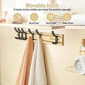 Anjuer Coat Hanger Clothes Rack 6 Active Hooks Heavy Duty Clothes Hat Holder Bamboo