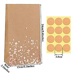 Cooraby 30 Pieces Kraft Paper Bronzing Rose Gold Bags with 48 Stickers Candy Gift Paper Bags for Wedding, Birthday, Tea Party, Gift, and Party Celebrations