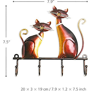Tooarts Wall Mounted Key Holder Iron Cat Wall Hanger Hook Decor 4 Hooks for Coats Bags Wall Mount Clothes Holder Decorative Gift