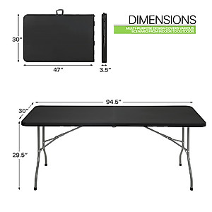 Magshion Folding Tables 8ft Plastic Craft Table Folding Table with Handle for Indoor Outdoor Dining Camping Picnic Party Black