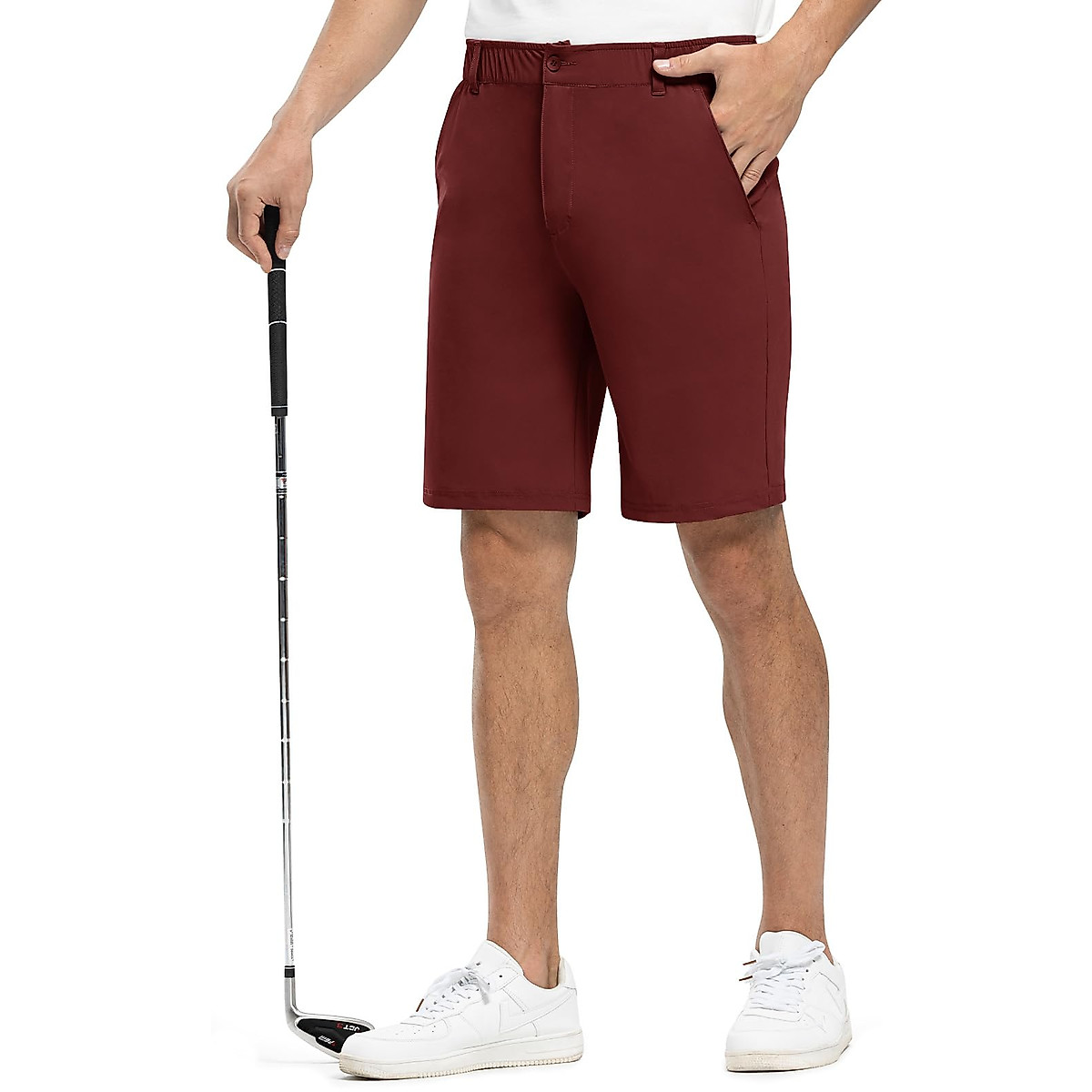 Rdruko Men's Work Shorts Stretch Dry Fit Golf Dress Sports Shorts(Wine Red, US 36)