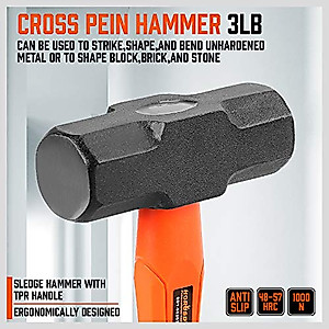 HORUSDY 5-Piece Hammer Set, 16oz Ball Pein Hammer | 32oz Ball Pein Hammer | 32oz Rubber Mallet | 3lb Sledge Hammer | 3lbCross Peen Hammer