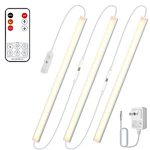 PHLSTYLE Under Cabinet Lights Plug in, 3 Pcs 12 Inch Under Cabinet Lighting, 2700K Warm White Closet Lights for Kitchen, Dimmable Under Counter Lights for Cupboard, Shelf, Workbench, Desk, Bookcase