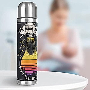 Water Bottle Ufo Sunset Retro Mug 16Oz Stainless Steel Insulated Tumbler Coffee Mug Travel Vacuum Cup 10.2x2.6 in