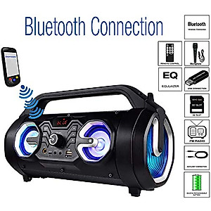 Boytone BT-16S Portable Bluetooth Boombox Speaker, Indoor/Outdoor, 25W, Loud Sound, Deeper Bass, EQ, 5" Subwoofer, 2 x 3 Tweeter, FM, 9H Playtime, USB, Micro SD, AUX, Microphone, Recording, LED Light