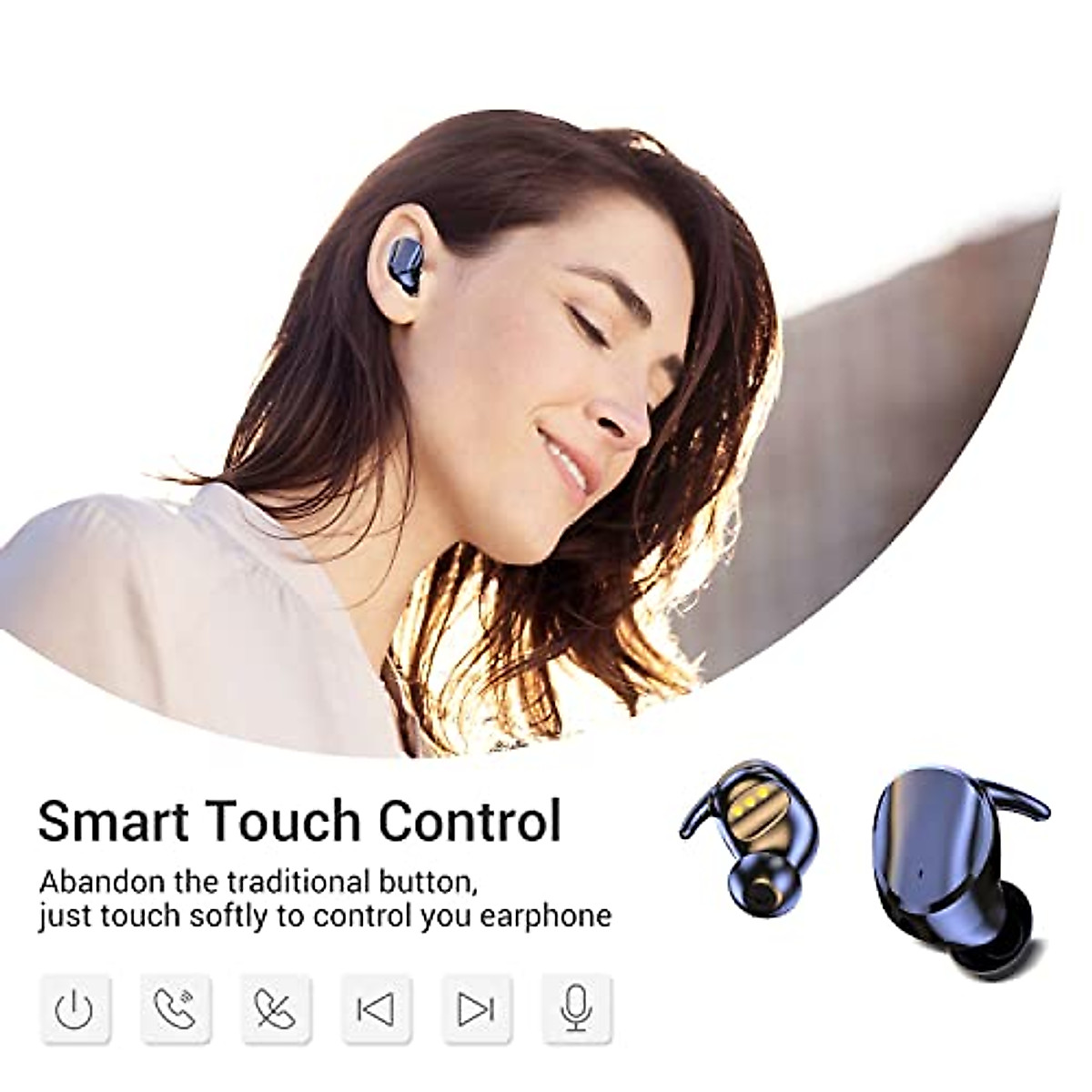 Earbuds Wireless Bluetooth - IPX6 True Wireless Noise Cancelling Earbuds 5.0 Headphones Waterproof Stereo Earphones in Ear Touch Control with Microphone for Sport, Gaming and Running (Black)