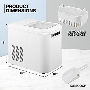 mollie Ice Maker Countertop 9 Ice Cubes Ready in 10 Mins - 26LBS/24Hrs, Self-Cleaning Ice Makers, One-Click Operation Portable Ice Cube Machine w/Ice Scoop for Home Kitchen Office Party RV, White
