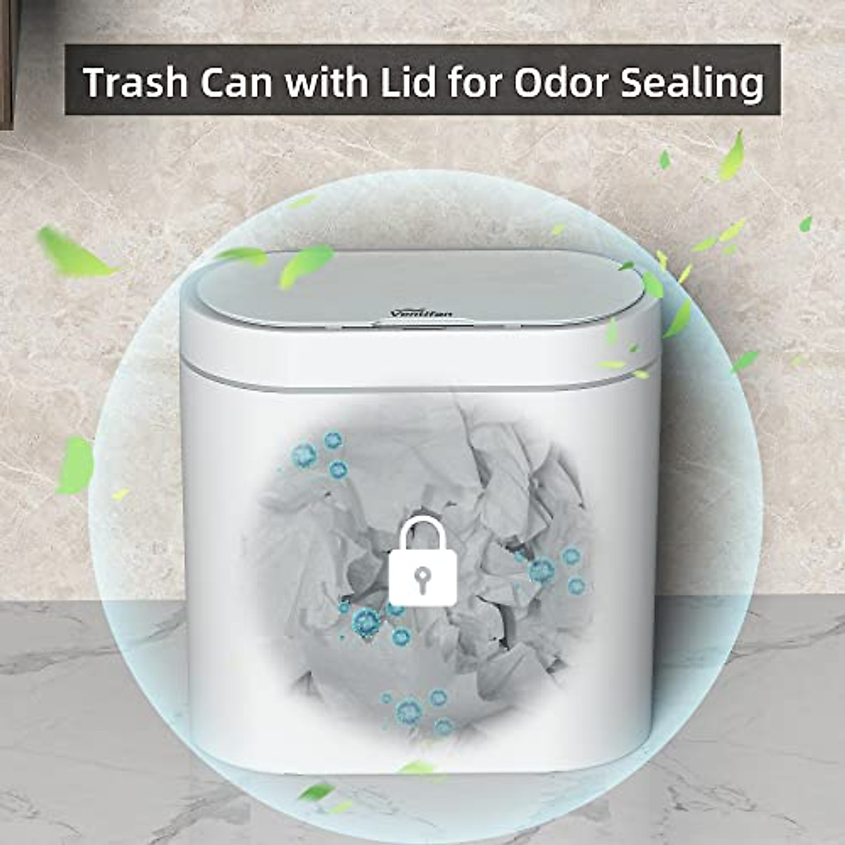 Ventifan Bathroom Trash Can with Lid,3 Gallon Waterproof Automatic Motion Sensor Garbage Can,Slim Narrow Bedroom Bathroom Garbage Bin