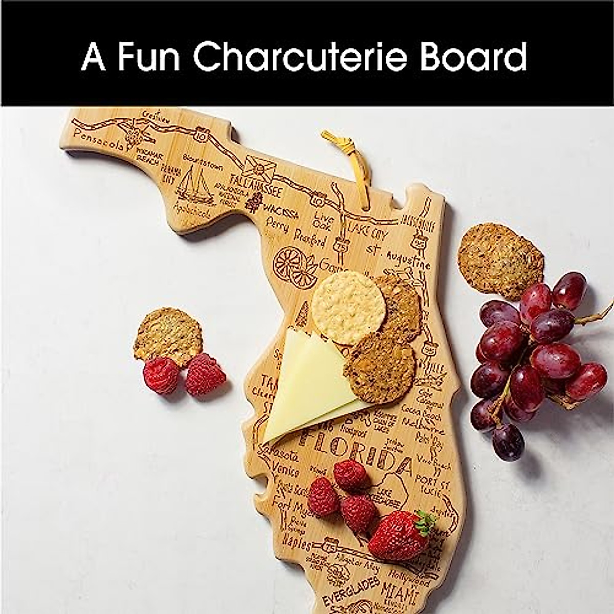Totally Bamboo Destination Florida State Shaped Serving and Cutting Board, Includes Hang Tie for Wall Display