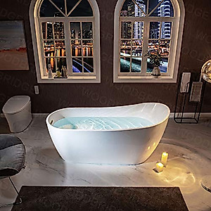 WOODBRIDGE 67"Freestanding White Acylic Soaking Bathtub with White Pillow,Drain and Overflow in Brushed Gold,BTA1508 -BG-Drain &O+ Pillow