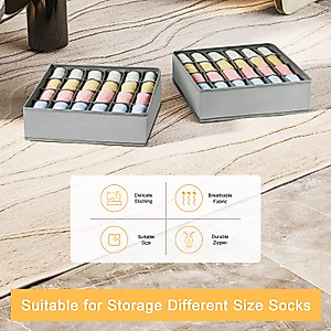 Joyoldelf Sock Drawer Organizer Divider 2 Packs Underwear Organizer, 24 Cell Collapsible Closet Cabinet Organizer Underwear Storage Boxes for Storing Socks, Handkerchiefs, Ties, Belts (Grey)