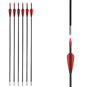 6875 Fiberglass Arrows Archery 24 Inch Target Shooting Safetyglass Recurve Bows Suitable for Youth Children Woman Beginner 6pcs/Pack (tigerspot red Vanes)