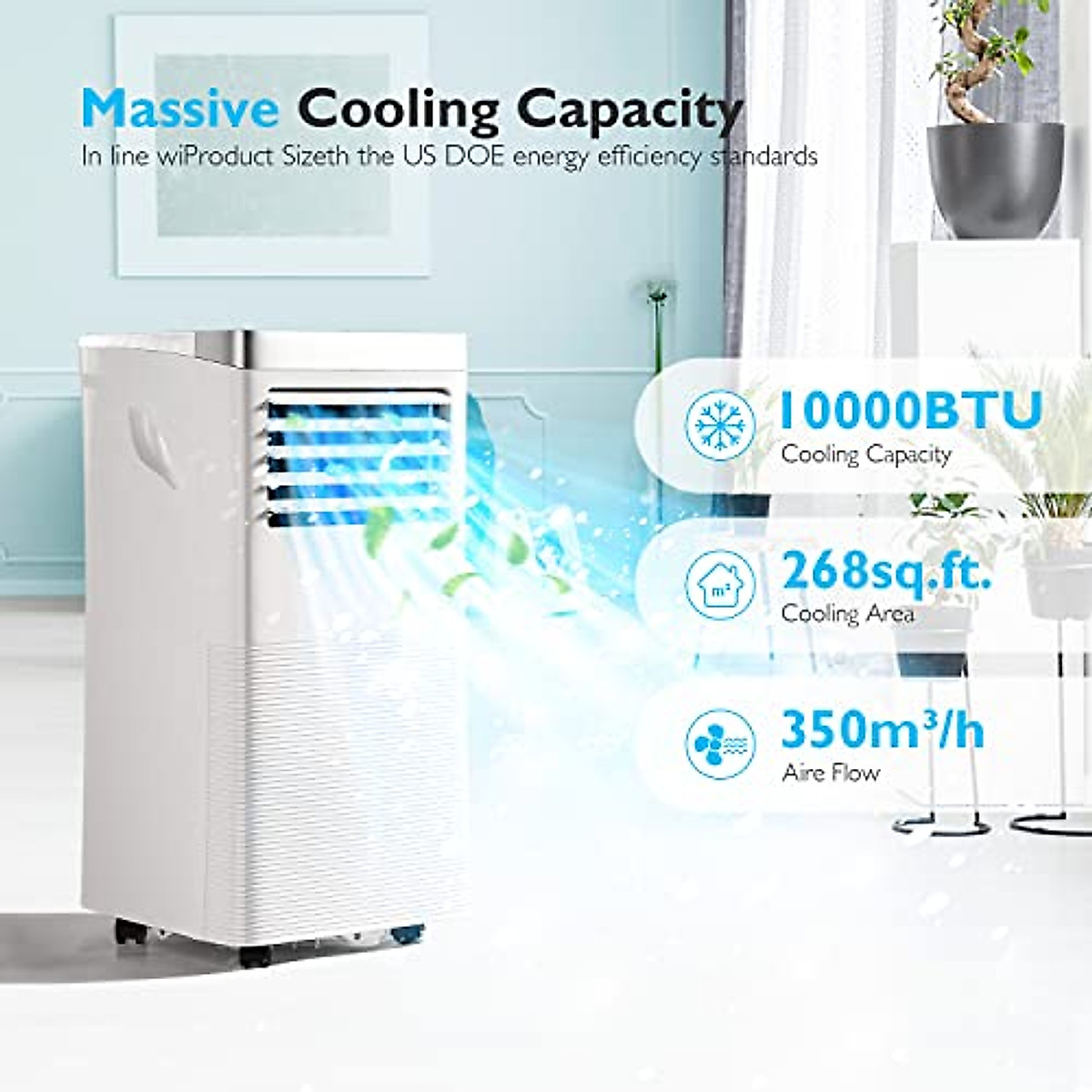 Breezestival 10,000 BTU Portable Air Conditioner, 3-in-1 Multifunctional AC Unit With Dehumidifier Fan and 24H Timer Mobile Air Conditioner Remote Control for 268 sq. ft (Window Venting Kit Included)