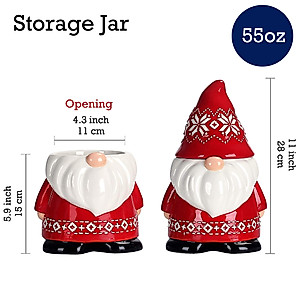 Bico Red Christmas Gnome 11 inch Air Tight Cookie Jar, Handpainted, Dishwasher Safe, Holiday Accent for Kitchen Counter