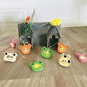 LEKIBOP 10LED Cartoon Animal Wooden LED Light String Battery Powered Indoor Outdoor Lighting Lamp for Wedding Home Birthday Garden Yard Patio Party Decorations