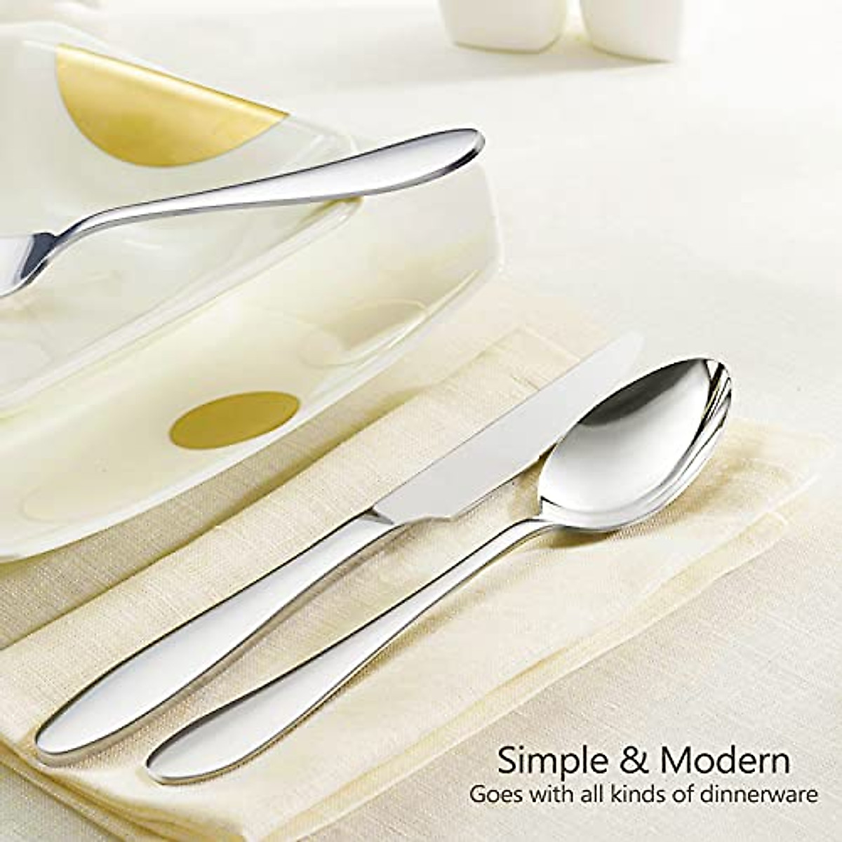 40-Piece Silverware Set, HaWare Stainless Steel Flatware Service for 8, Modern Tableware Cutlery for Home, Elegant Eating Utensils Include Knives/Spoons/Forks, Mirror Polished, Dishwasher Safe