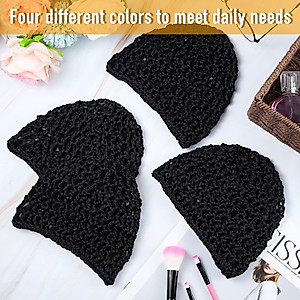 Geyoga 4 Pieces Mesh Crochet Hair Net Rayon Knit Snood Hat Thick Short Women Hairnet Snoods Cover Ornament for Sleeping (Black)