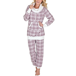 PajamaGram Soft Fleece Pajamas Women - Pajamas for Women, Pink, L, 12-14