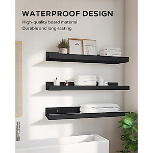 MIRROTOWEL Small 16” Floating Shelves for Wall Décor Storage, Set of 2, Wood for Bedroom, Living Room, Bathroom, Kitchen, Picture Ledge and Farmhouse（Black）