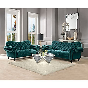 ICE ARMOR 2Pc Living Room Set Loveseat in Green Velvet Sofas
