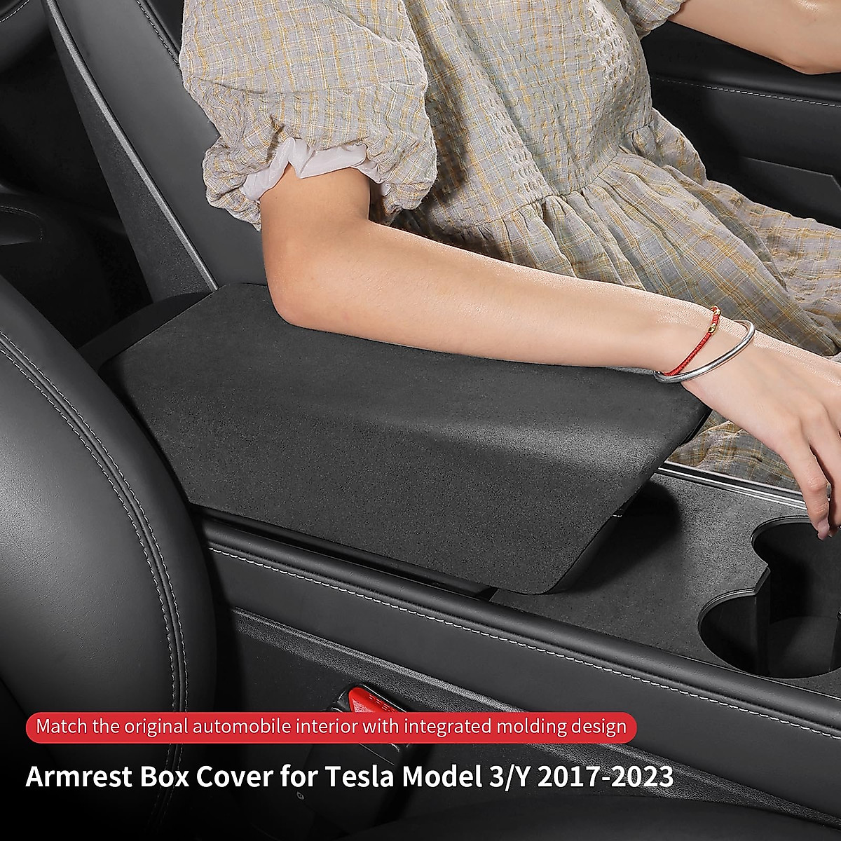 ushilife Armrest Cover Center Console Armrest Box Case Protector Lid Pad + Center Console Wrap Kit for Tesla Model 3 Model Y 2017-2020 Alcantara Suede Fabric Interior Decoration