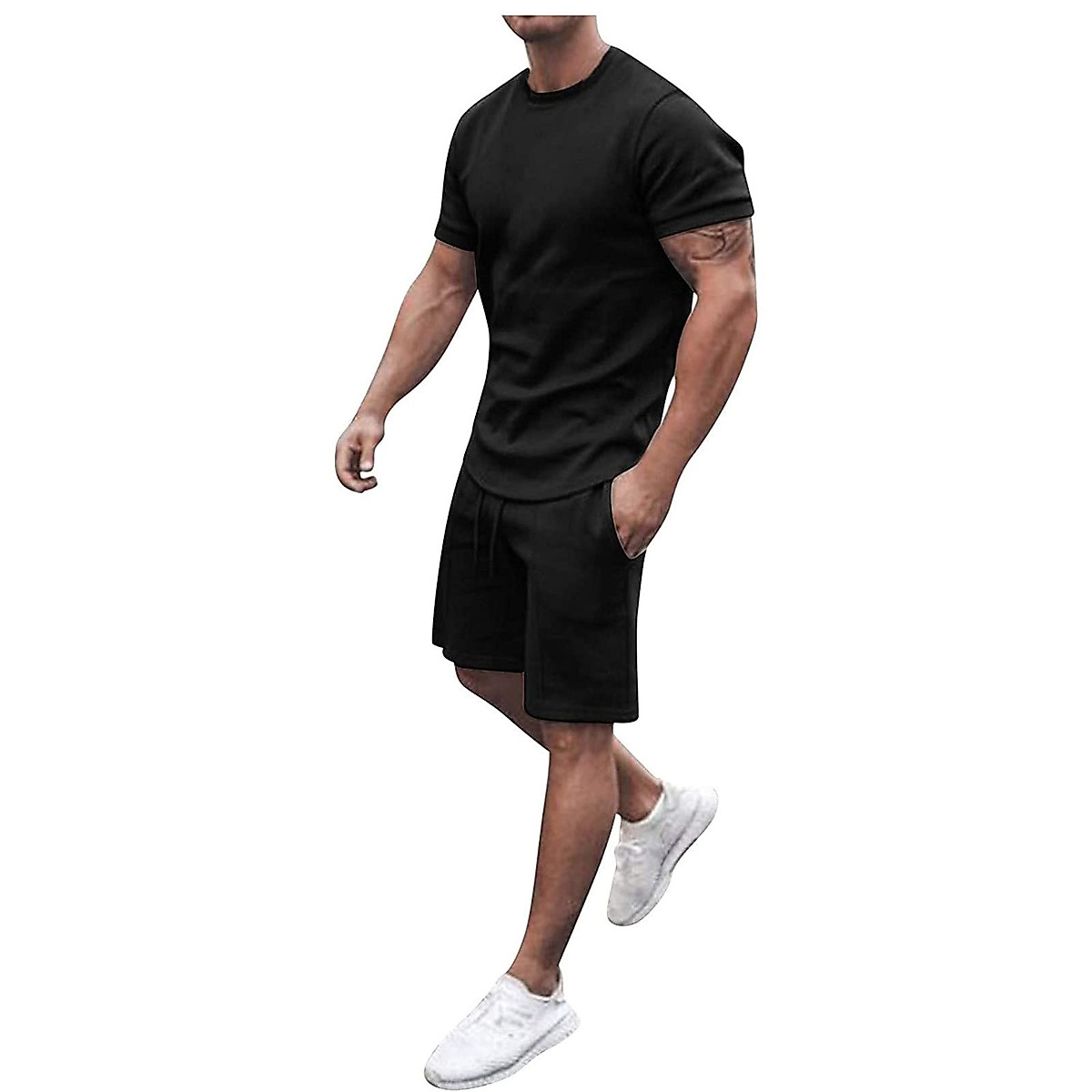 Sinzelimin 2021 Mens Sport Set Summer Outfit 2 Piece Set Short Sleeve T Shirts and Shorts Casual Stylish Sweatsuit Set