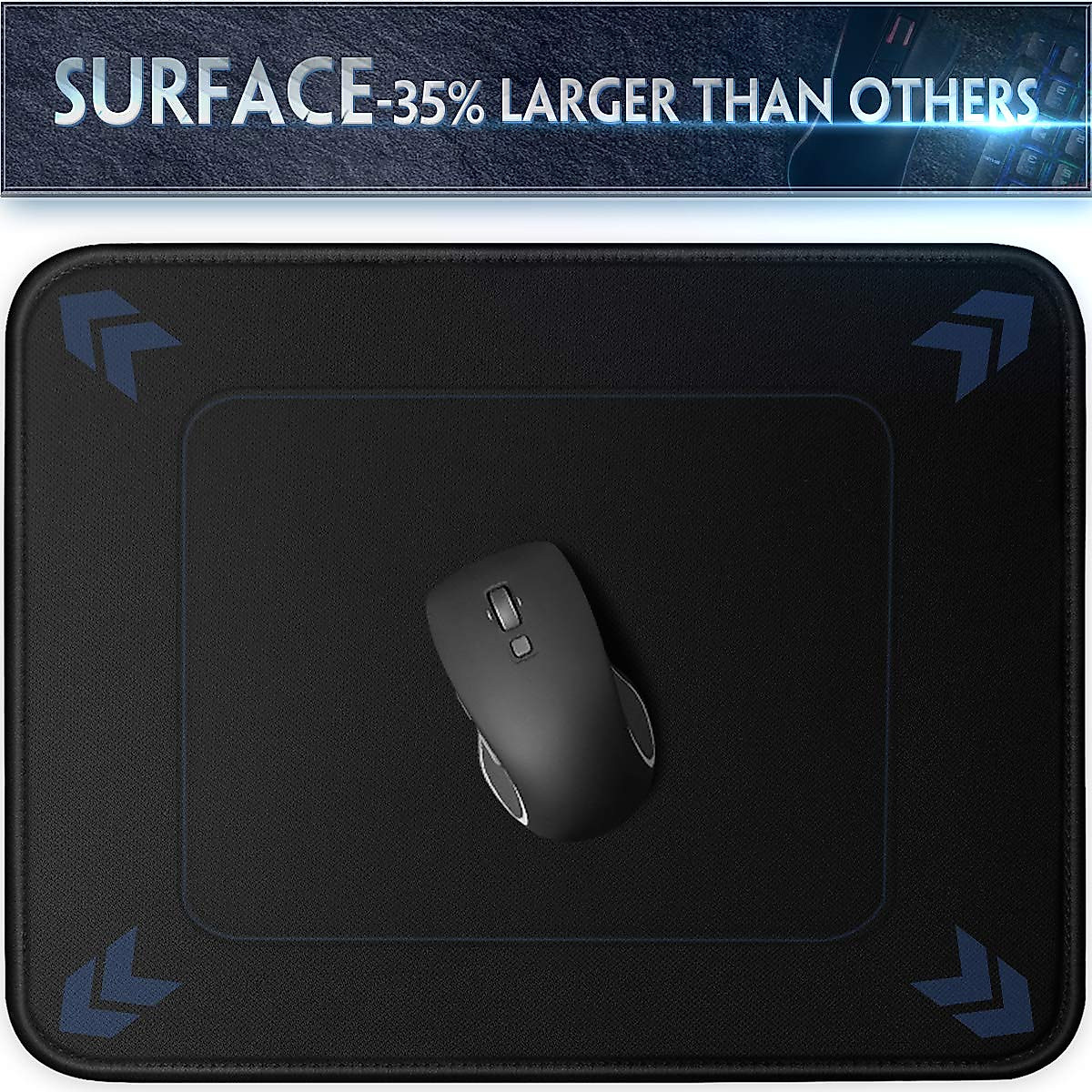 Large Mouse Pad 12x10 with Non-Slip Rubber Base, Premium-Textured & Waterproof Mousepad with Stitched Edges, Mouse Gaming Mat for Computers, Laptop, Office & Home, Black, Soft.