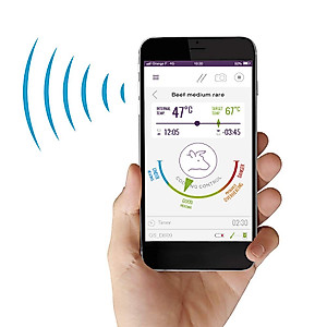 Mastrad Thermometer | Meat it Wireless Grill and BBQ Sensor | Connects Via Bluetooth to Free Cooking App, 2.1, BLACK