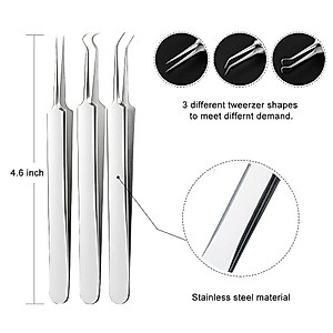 La Chat Blackhead Remover Kit - Blackhead Tweezers Removal Tool 3 pcs Comedone Pimple Extractor Tool, Acne Blemish Kit for Blackhead, pimple Tool, Curved Blackhead Tweezers kit (3 pcs)