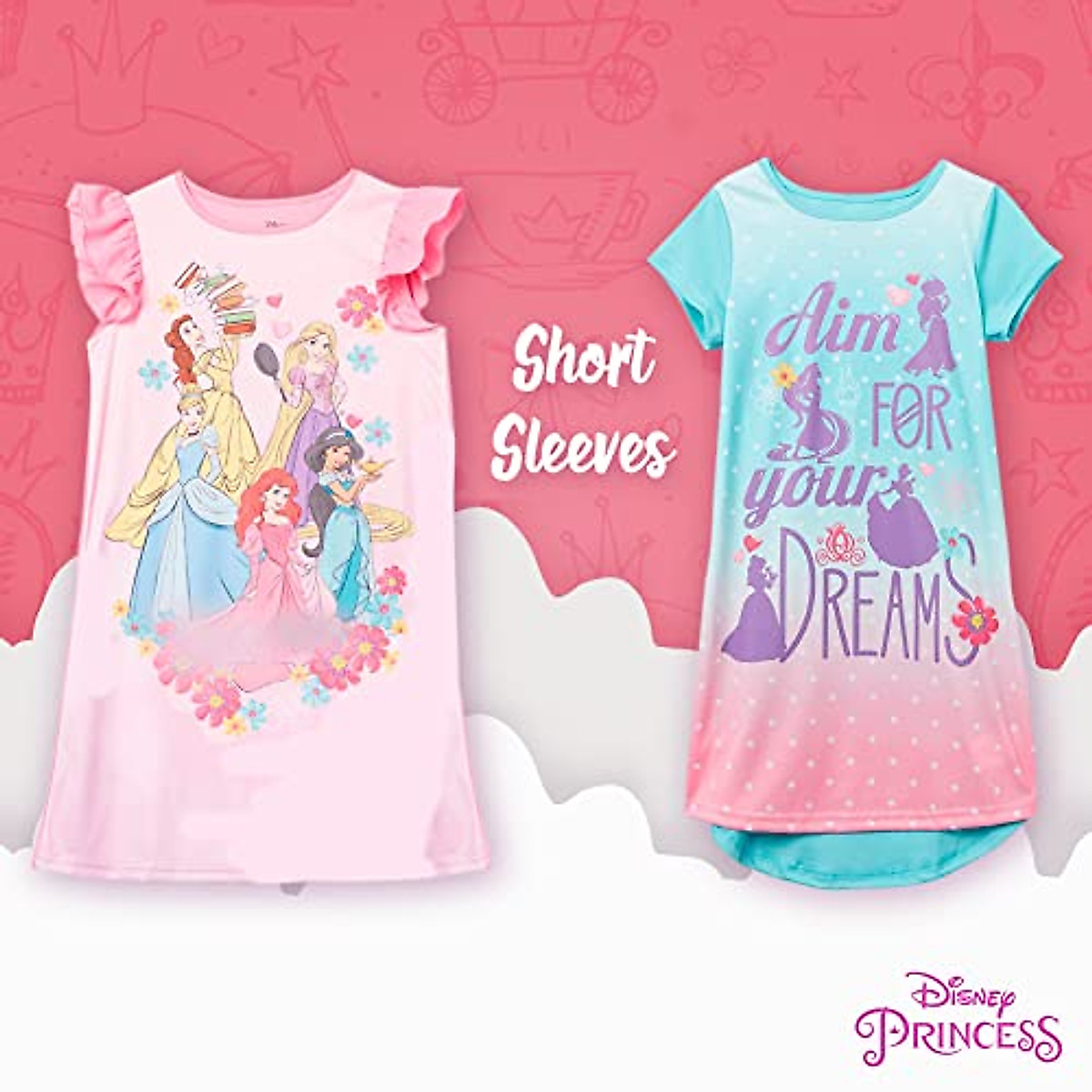 Disney Girls' Princess 3-Pack Nightgown, GIRLS RULE 2, 6