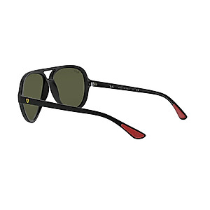 Ray-Ban RB4125M Scuderia Ferrari Collection Aviator Sunglasses, Matte Black/Light Green Mirrored Silver, 57 mm