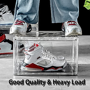 STAHMFOVER 3-Pack Clear Shoe Boxes Stackable Plastic Sneaker Box Container, Magnetic Side Open Shoe Organizer and Shoes Storage Case, Full Transparent Versatile Display Case for Hats/Models