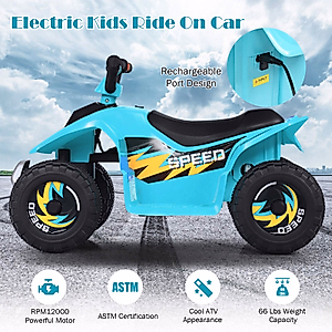 OLAKIDS Kids Ride On ATV, 6V Motorized Quad Toy Car for Toddlers, 4 Wheeler Battery Powered Electric Vehicle for Boys Girls with Forward/Reverse Switch, Anti-Slip Wheels (Aqua)