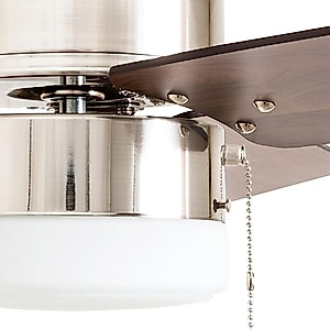 Prominence Home Reston, 42 Inch Modern Farmhouse LED Ceiling Fan with Light, Pull Chain, Dual Mounting Options, Dual Finish Blades, Reversible Motor - 51014-01 (Brushed Nickel)