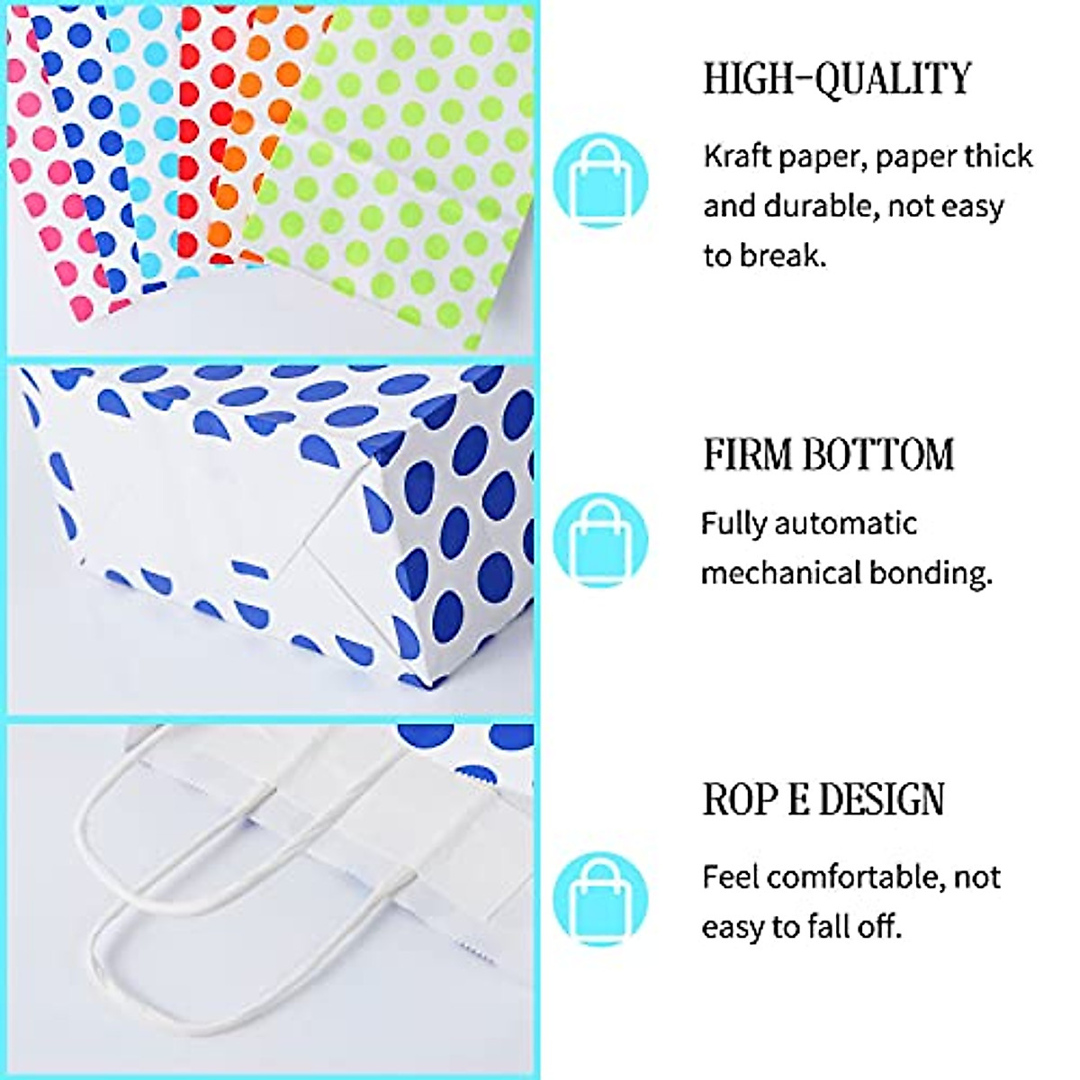 Jutoe 24pcs Kraft Paper Gift Bags,Recyclable Paper Shopping Bags with Handles,Dots Retail Bags,Birthday Party Bags,Souvenir Gift Bags