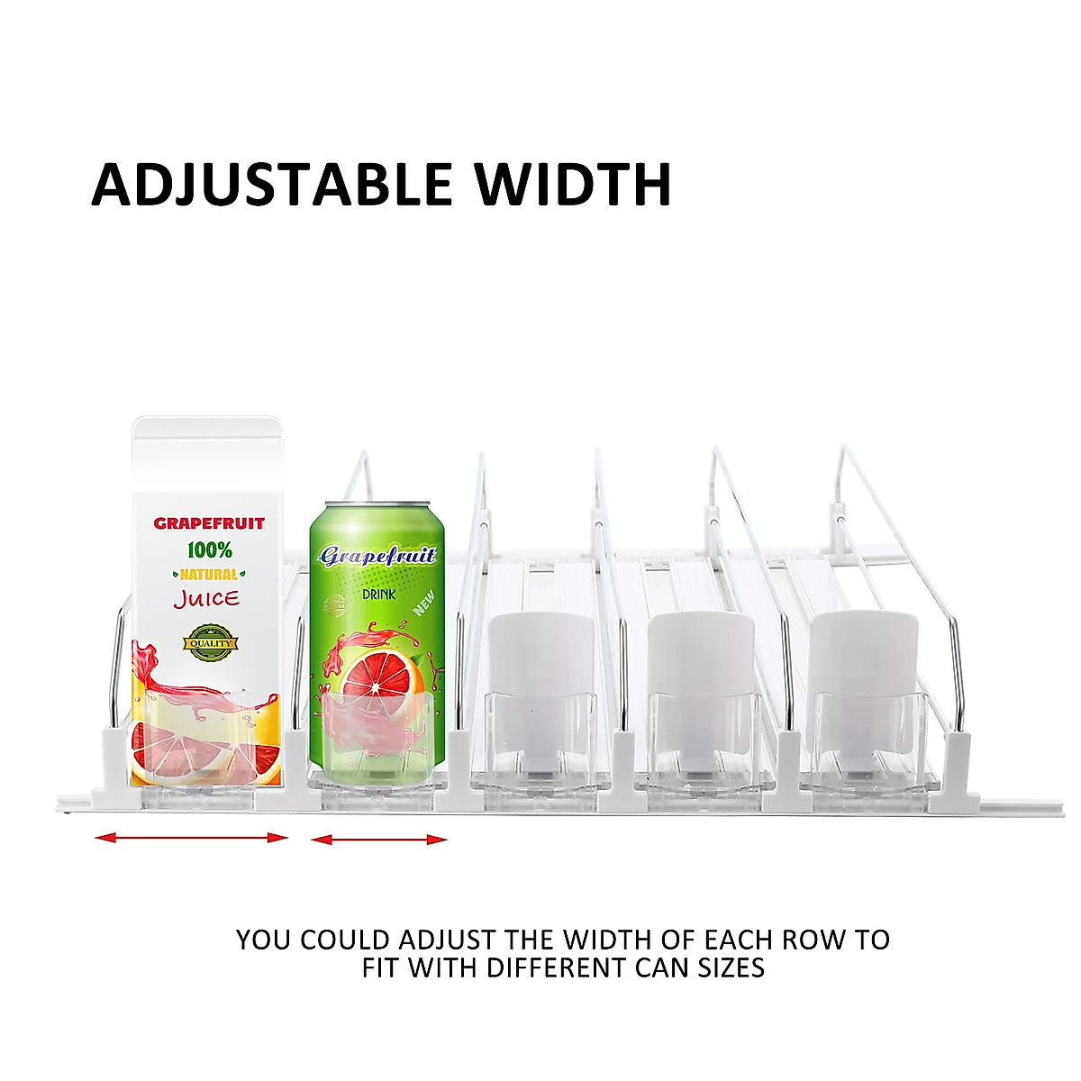 ONCHSH Drink Organizer for Fridge,Soda Can Drink Organizer for Refrigerator,Beer Pop Can Water Bottle Storage for Pantry,Width Adjustable Beverage Pusher Glide (White, 16.4"D - 5 Rows)