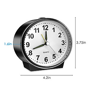 AMIR Analog Alarm Clock Battery Operated, Silent Non Ticking Small Travel Clock, Lighted on Demand & Snooze, Increasing Volume, Loud Clock for Heavy Sleepers, Kids, Elder Bedroom