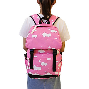 INNTURT Canvas Pink Cute Stars Cloud Backpack BookBag Laptop Backpack Travel Bag Rucksack Satchel Bag Kawaii Bag