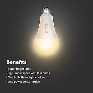 Feit Electric LED Three-Color Selectable Intellibulb - A23 with an E26 Medium Base Light Bulb - 300W Equivalent - 15 Year Life - 4060 Lumen - 2700K Soft White, 4000K Cool White and 5000K Daylight