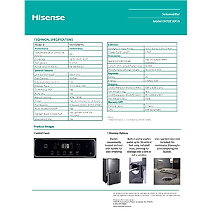 Hisense 50-Pint 3-Speed Built-in Pump Dehumidifier, 3 Modes (Auto, Continuous, Manual) Energy Star, LED display, Noise level 48 dB, up to 4500 sq ft, 115v – DH7021KP1G (Renewed)